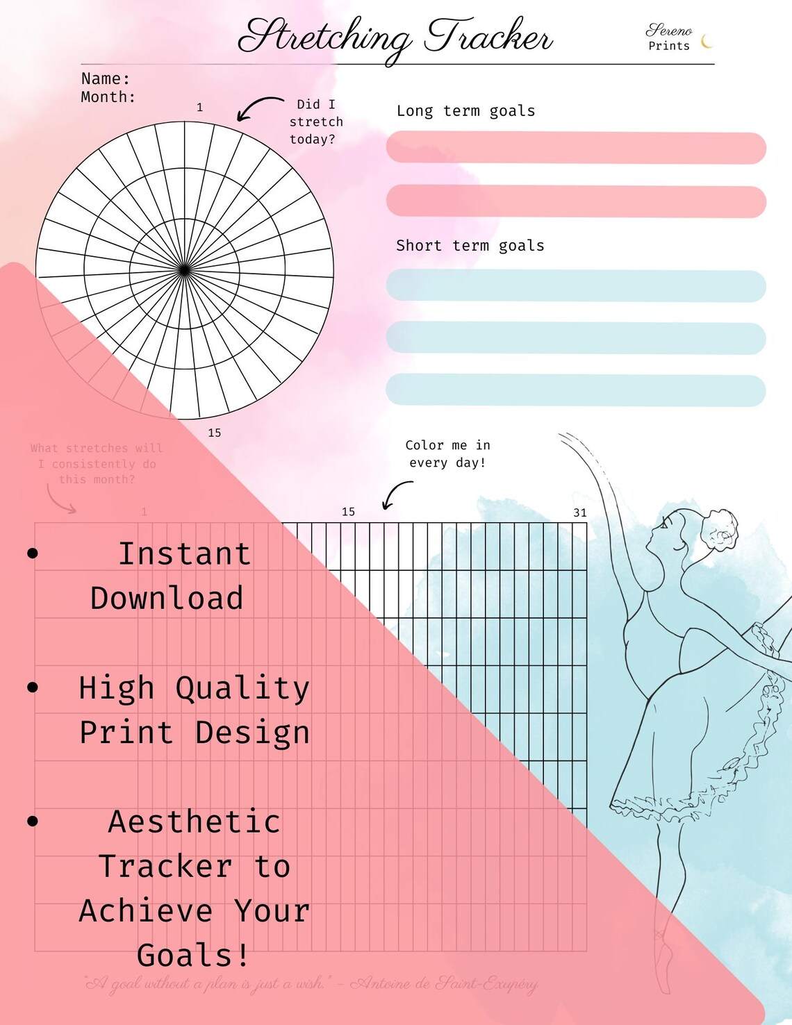 Stretching Tracker Printable | Ballet Stretch Journal | Dance ...