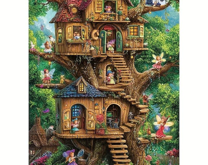 Elf Tree House 1000 Piece Jigsaw Puzzle, Magical Winter Cottage ...