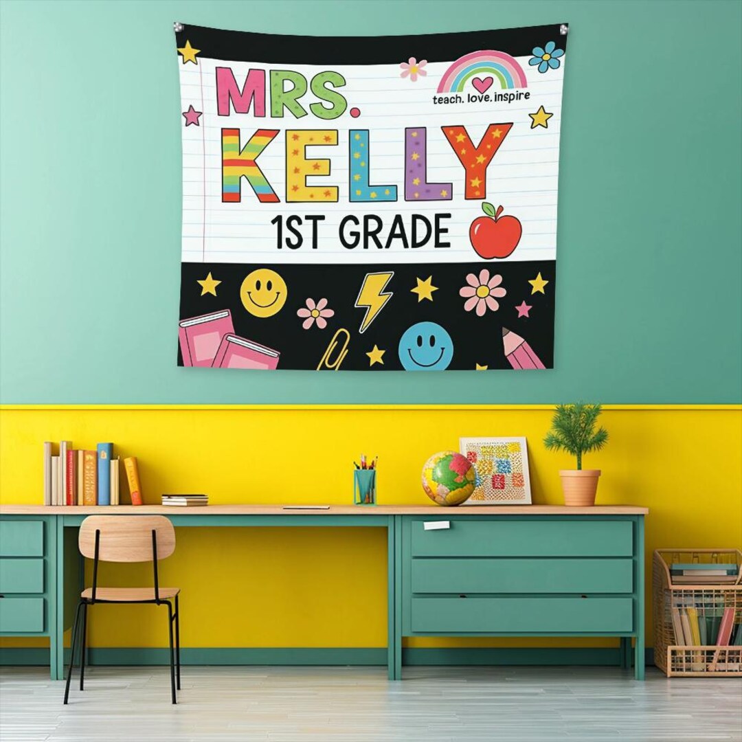 Personalized Teacher Tapestry, Custom Classroom Tapestry, Teacher Name ...