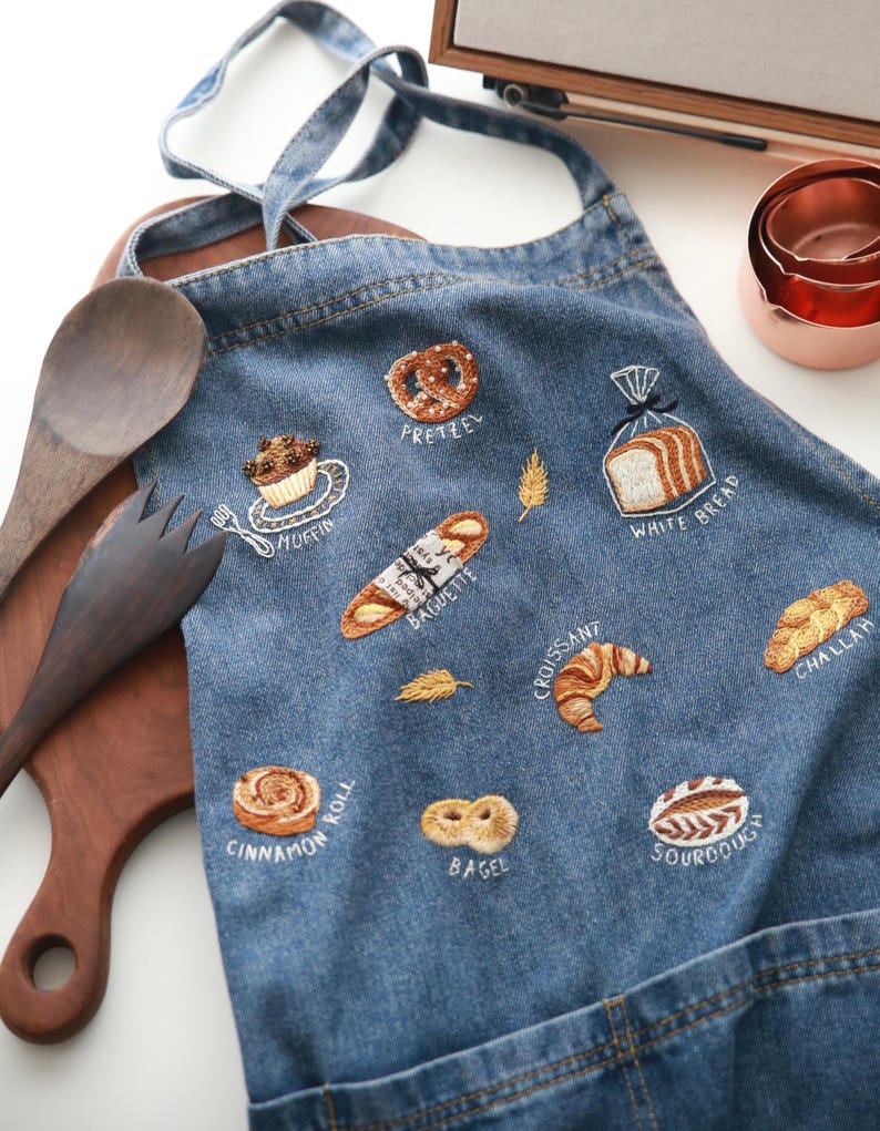 Embroidery Apron Kit: DIY Bread Design on Denim, Beginner Friendly - Etsy