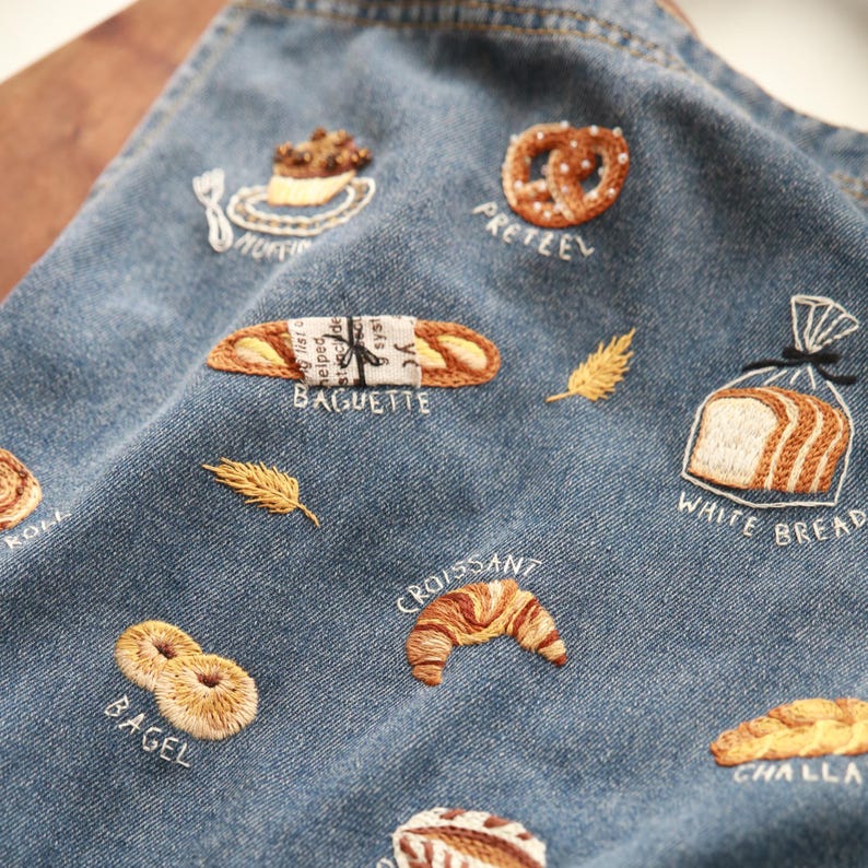Embroidery Apron Kit: DIY Bread Design on Denim, Beginner Friendly - Etsy