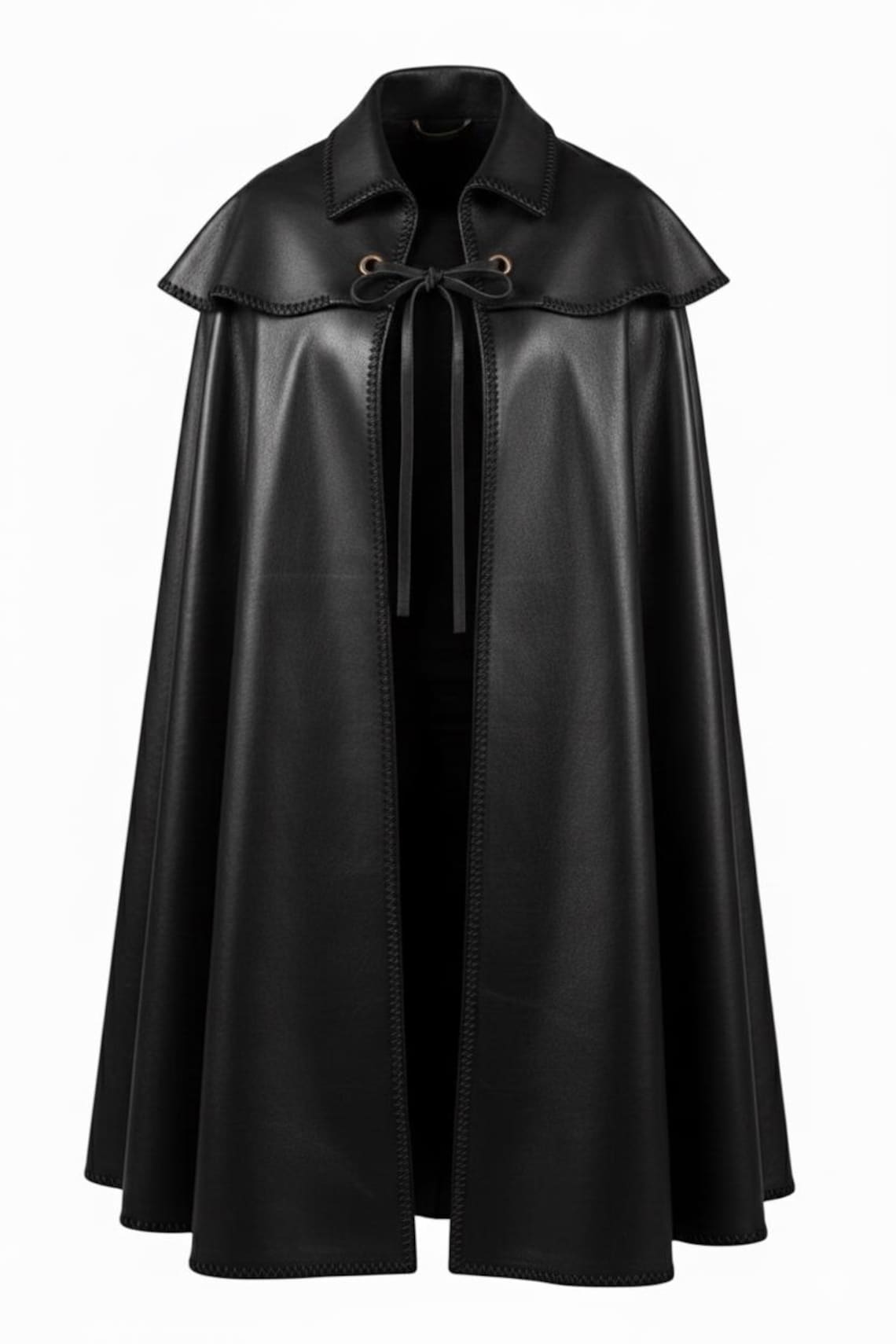 Handmade Black Genuine Leather Cloak – Medieval Hoodless Cape, Fantasy ...