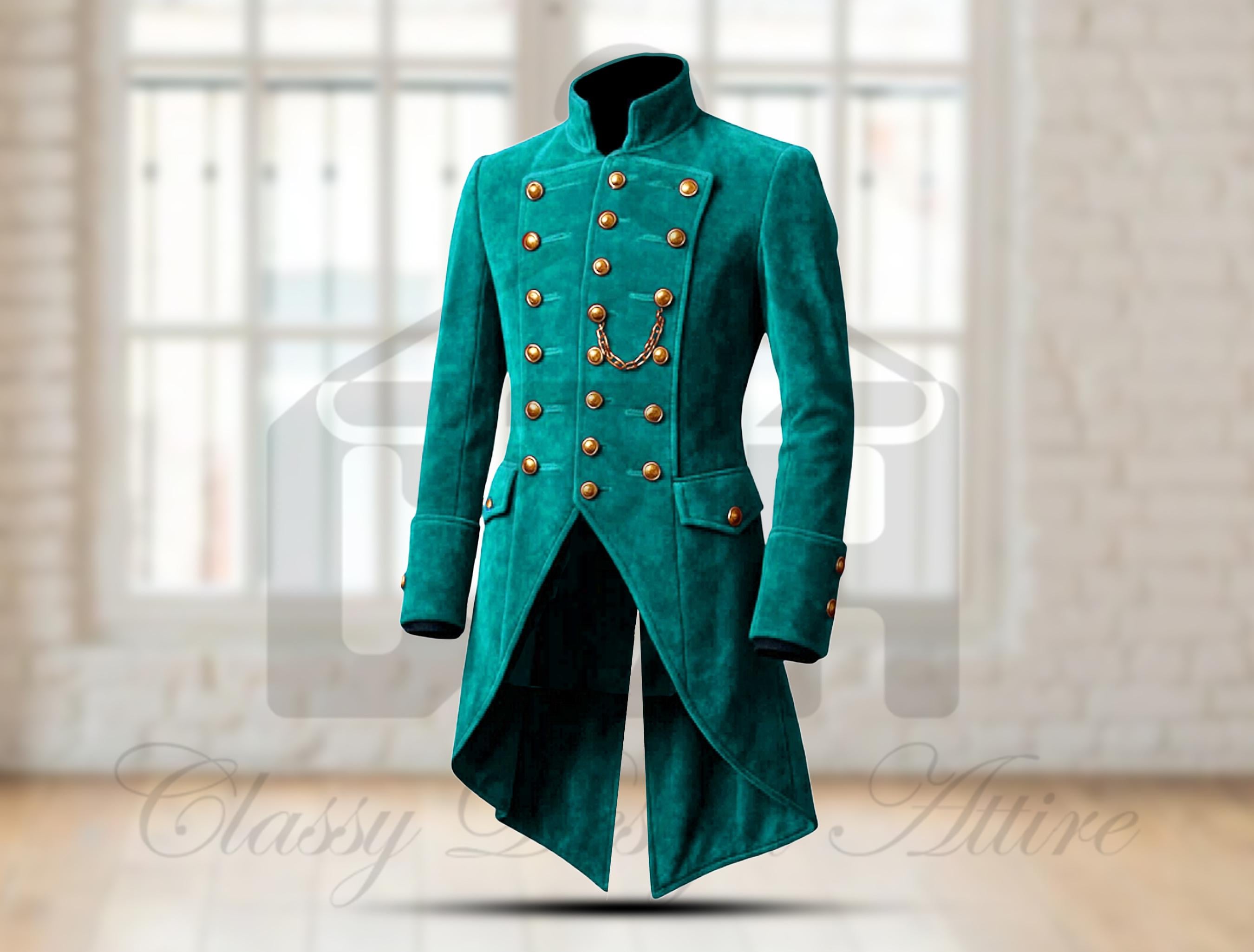 Men's Steampunk Velvet Long Coat, Velvet Victorian Costume Tailcoat ...