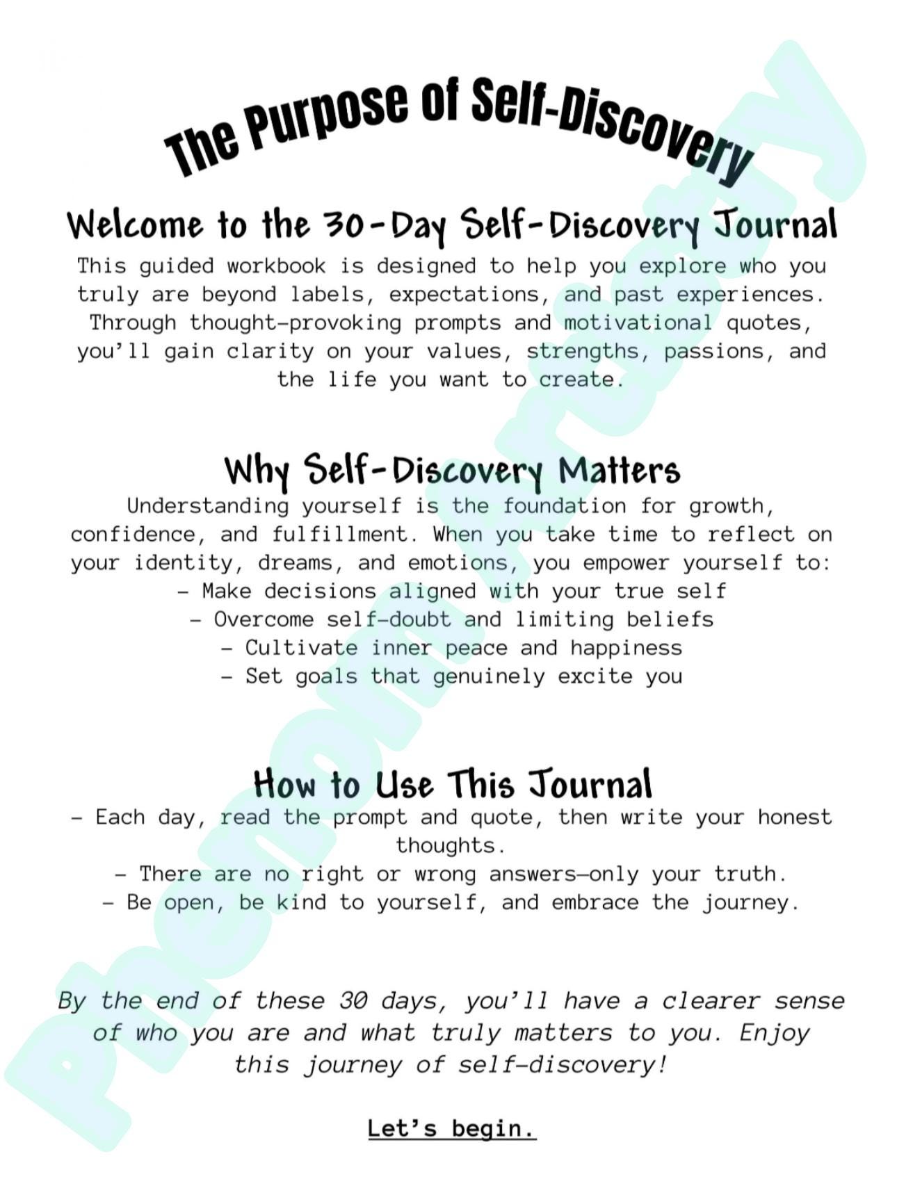 30-day Self-discovery Journal | Printable Mental Health Workbook ...