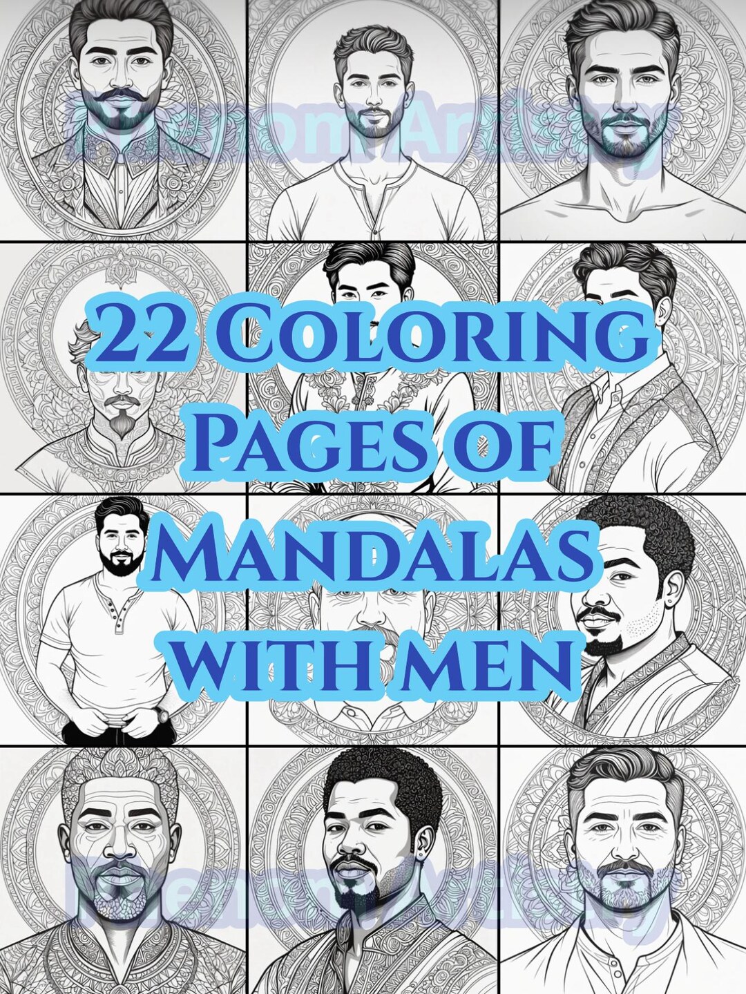 Diverse Men & Mandalas Coloring Book | 22 Relaxing Pages Featuring ...