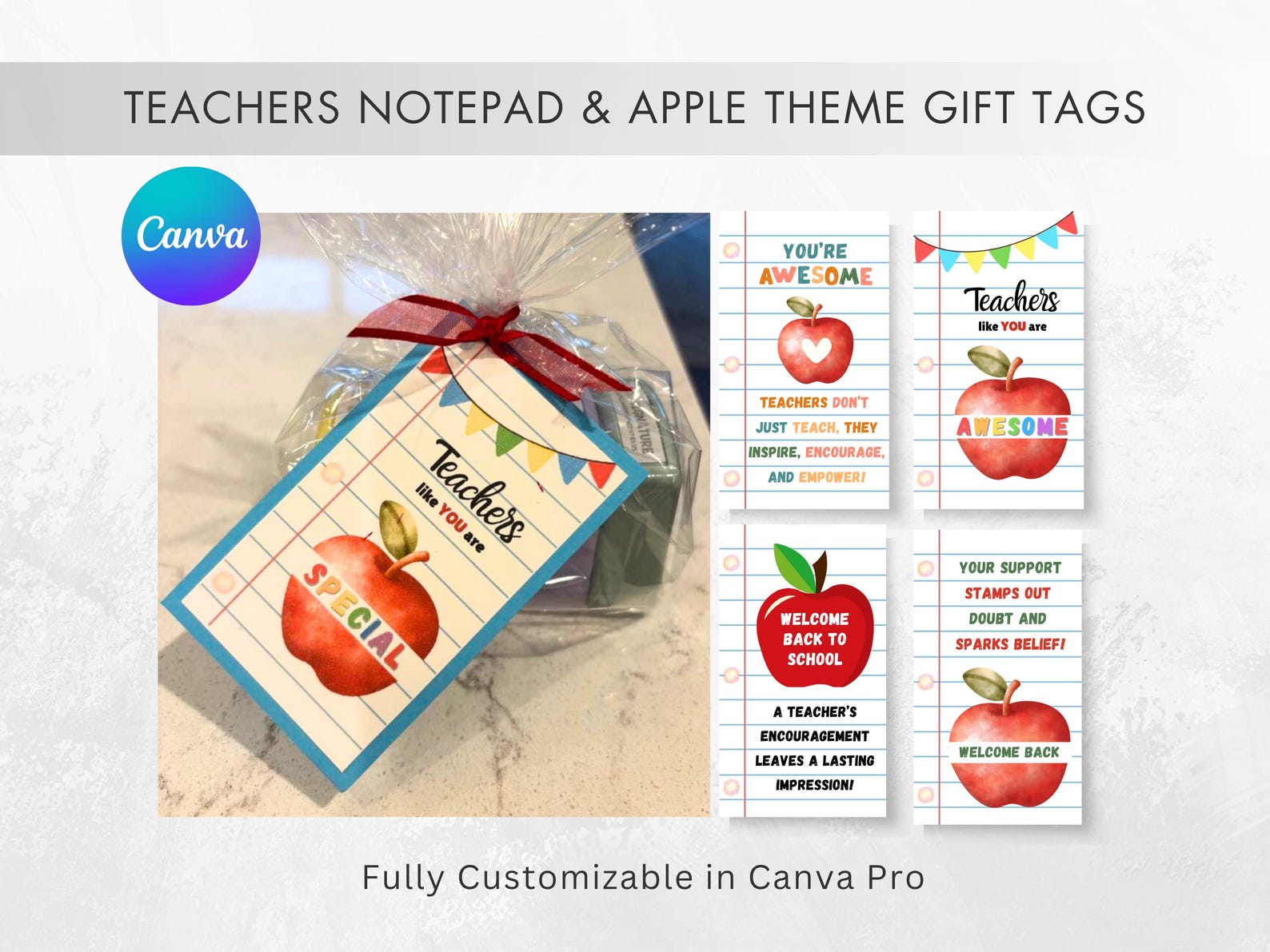 Teachers Notepad & Apple Theme Gift Tags, Printable Tag Realtor Pop-bys ...