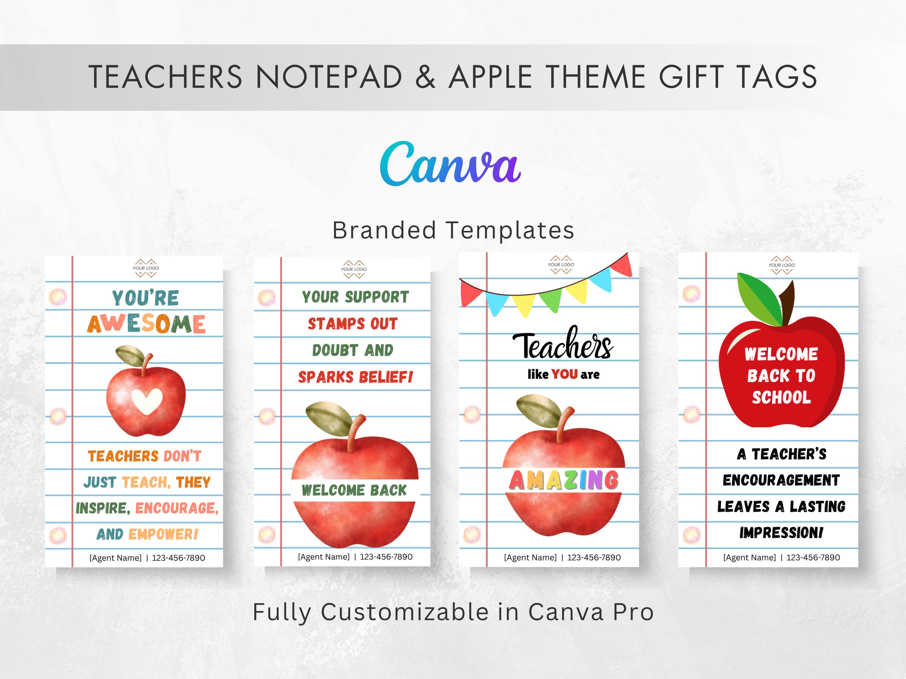 Teachers Notepad & Apple Theme Gift Tags, Printable Tag Realtor Pop-bys ...