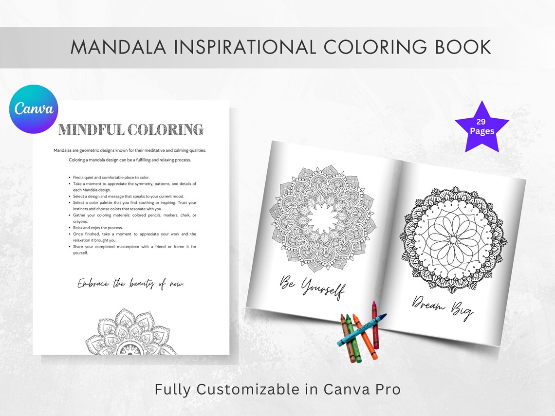 Mandala Inspirational Coloring Book - Editable in Canva, Printable ...