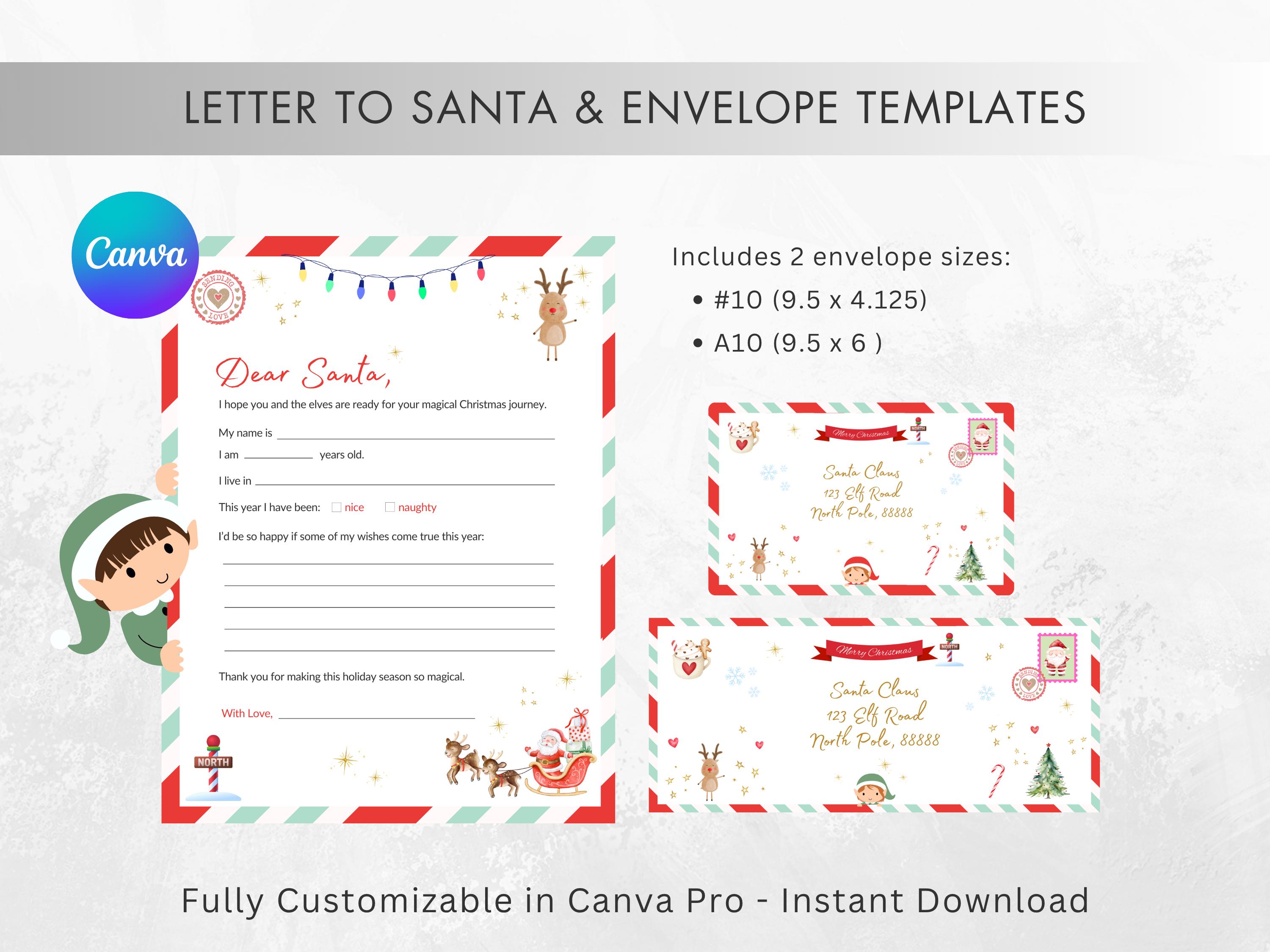 Letter to Santa & Envelope Template Digital Download, Santa Design ...
