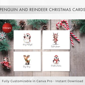 Christmas Cards Digital Download, 4 Printable Holiday Cards, Penguin ...