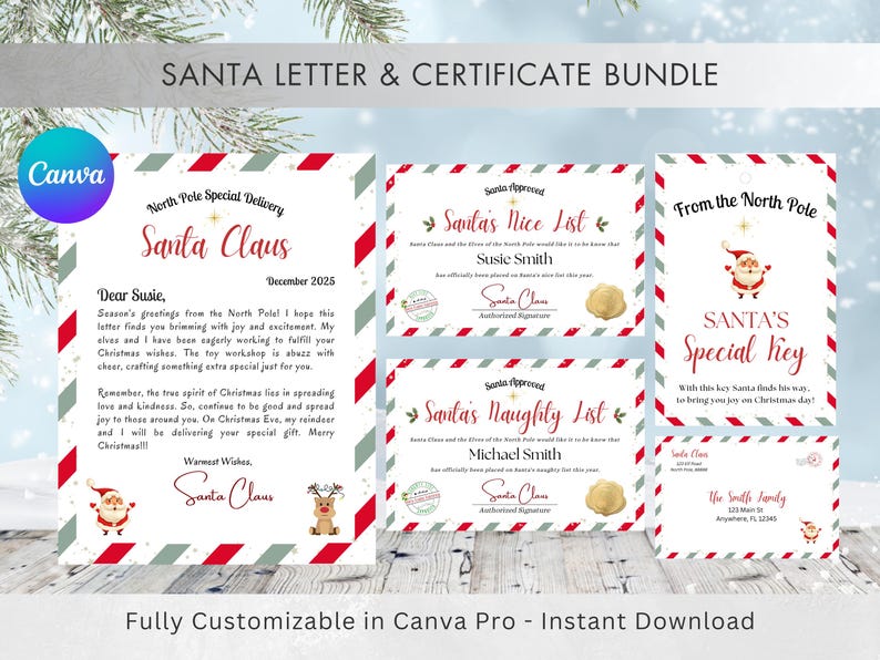 Santa Letter Template Digital Download, Printable Gift, Santa and ...