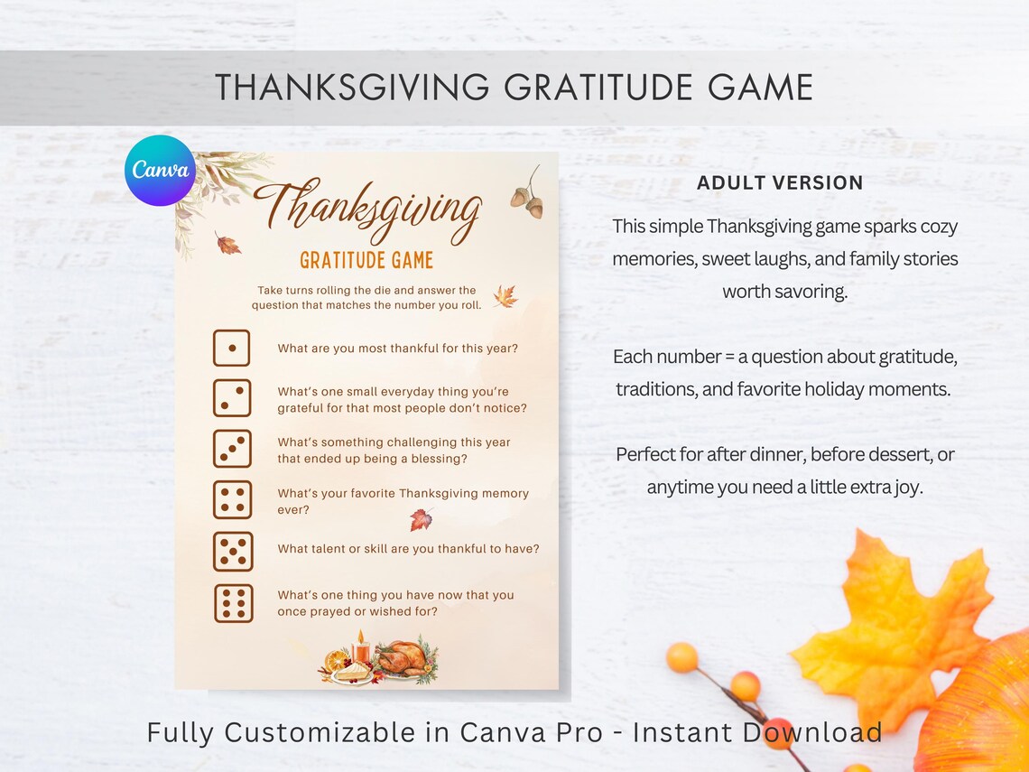Printable Gratitude Dice Game | Thanksgiving Family Game | Kids & Adult ...