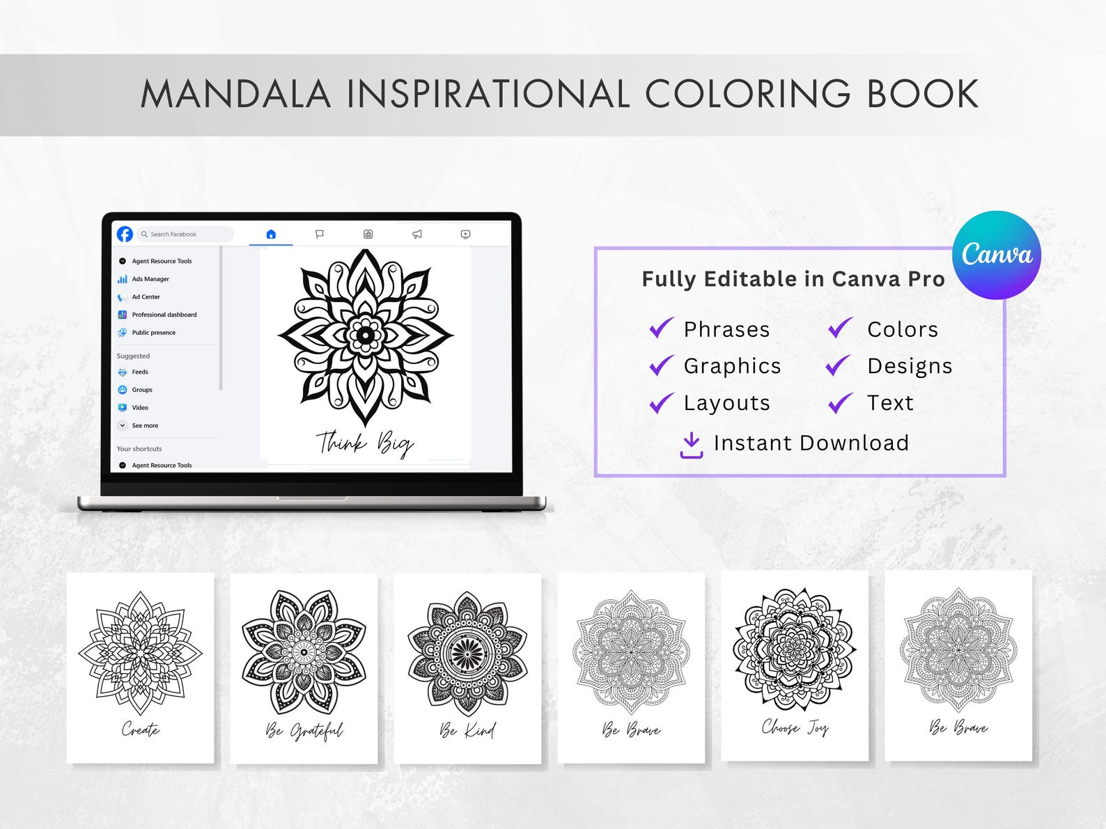 Mandala Inspirational Coloring Book - Editable in Canva, Printable ...