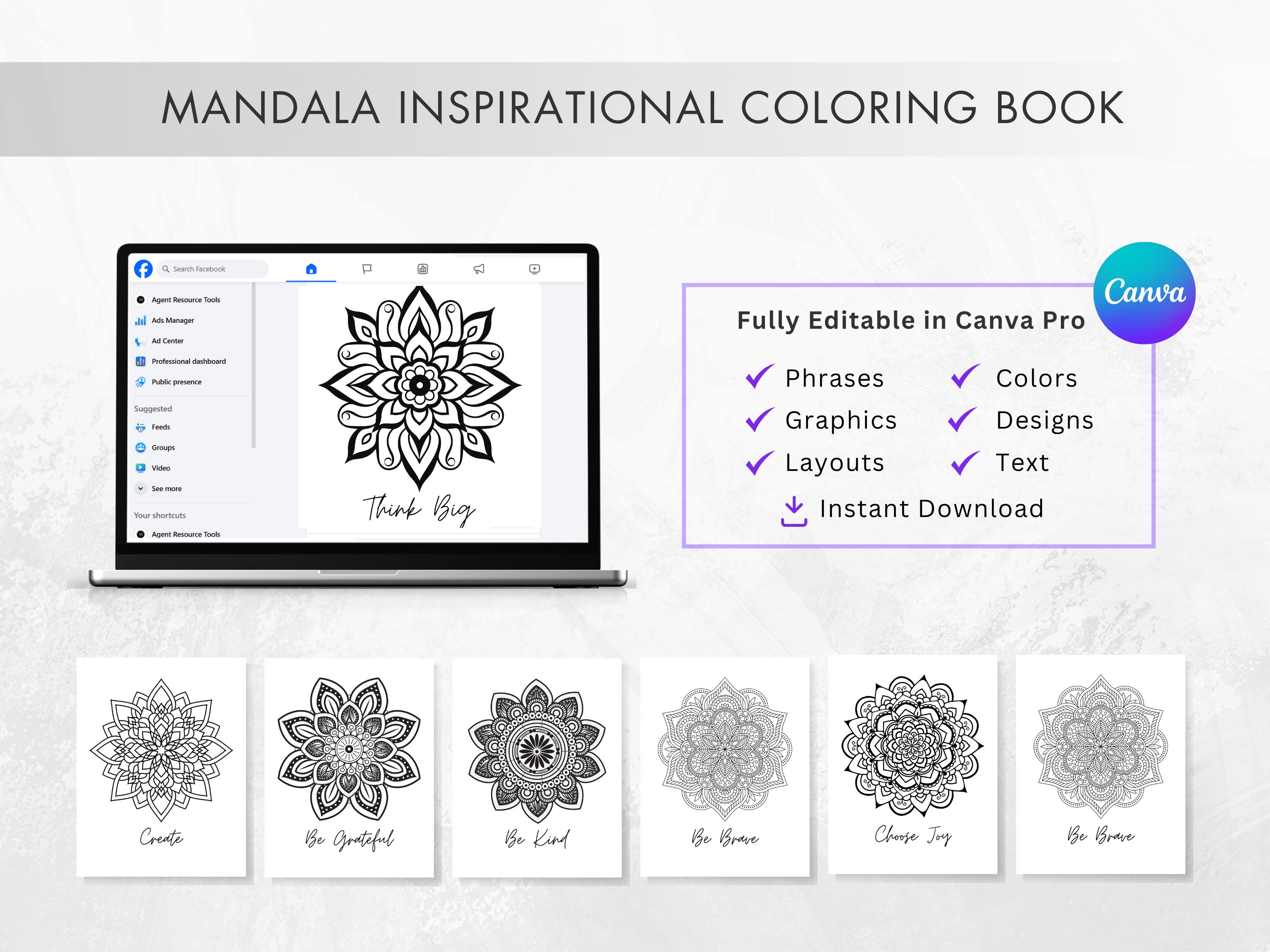 Mandala Inspirational Coloring Book - Editable in Canva, Printable ...