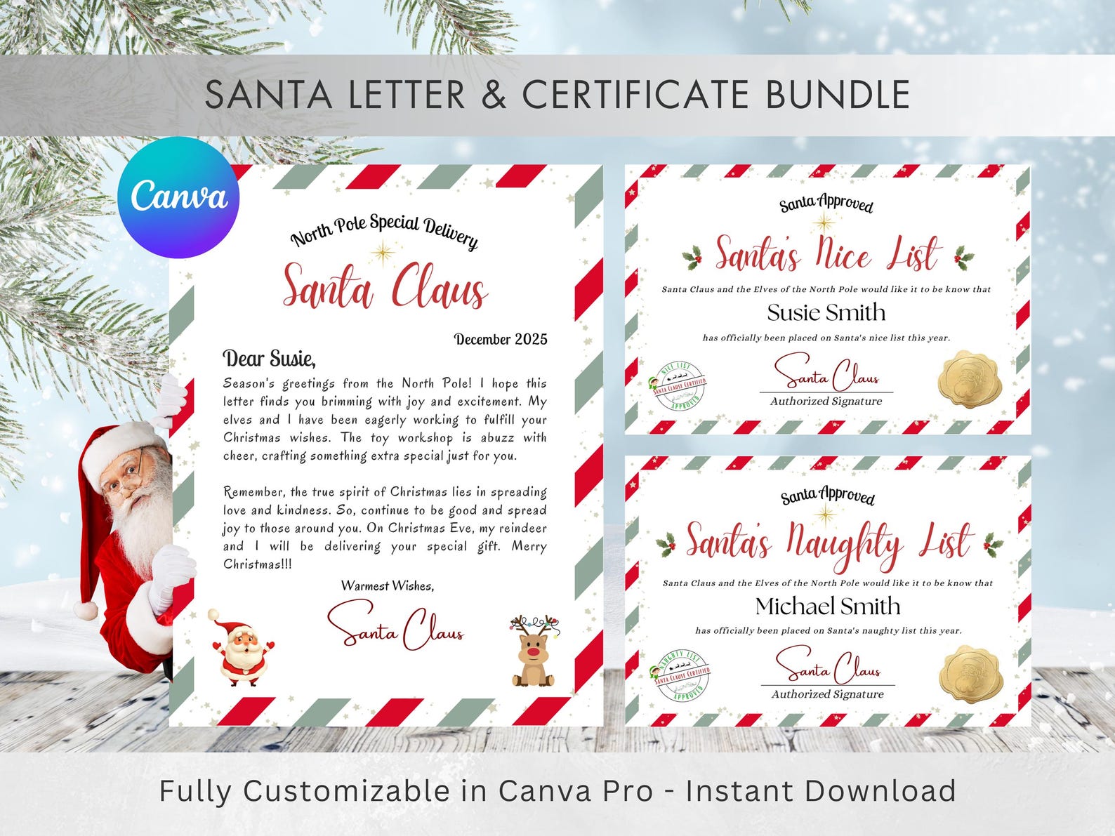 Santa Letter Template Digital Download, Printable Gift, Santa and ...