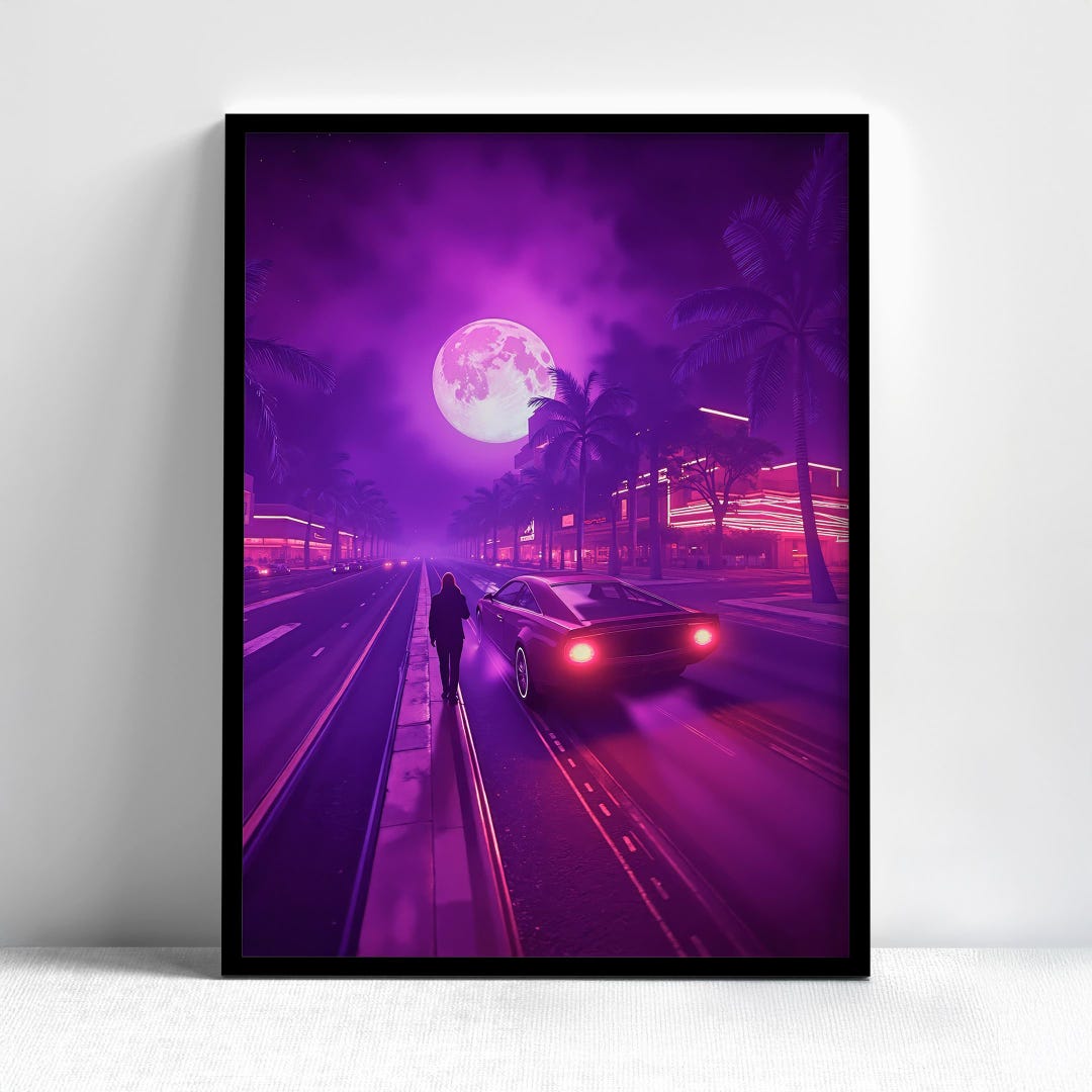 Midnight Cruise – Cyberpunk Night Drive Art, Neon Car Chase Print ...
