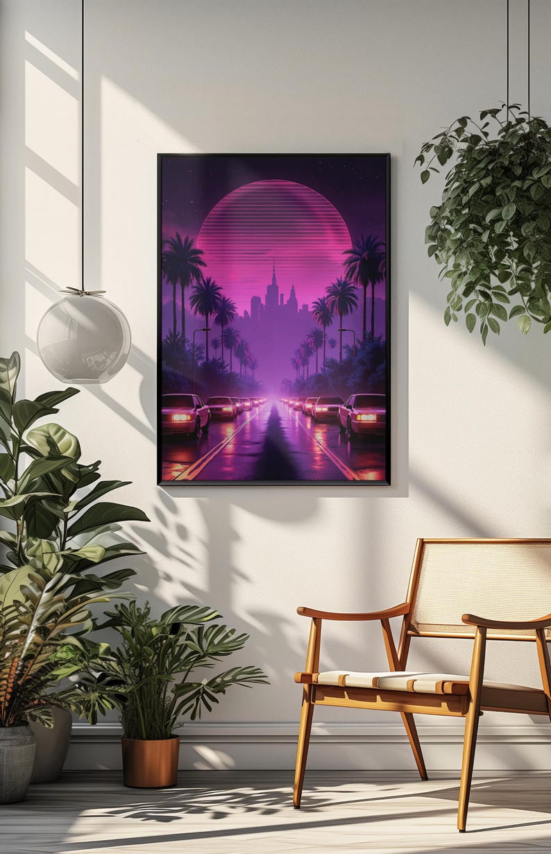 Skyline Reverie – Retrowave Cityscape Art, 80s Neon Skyline Print, Palm ...