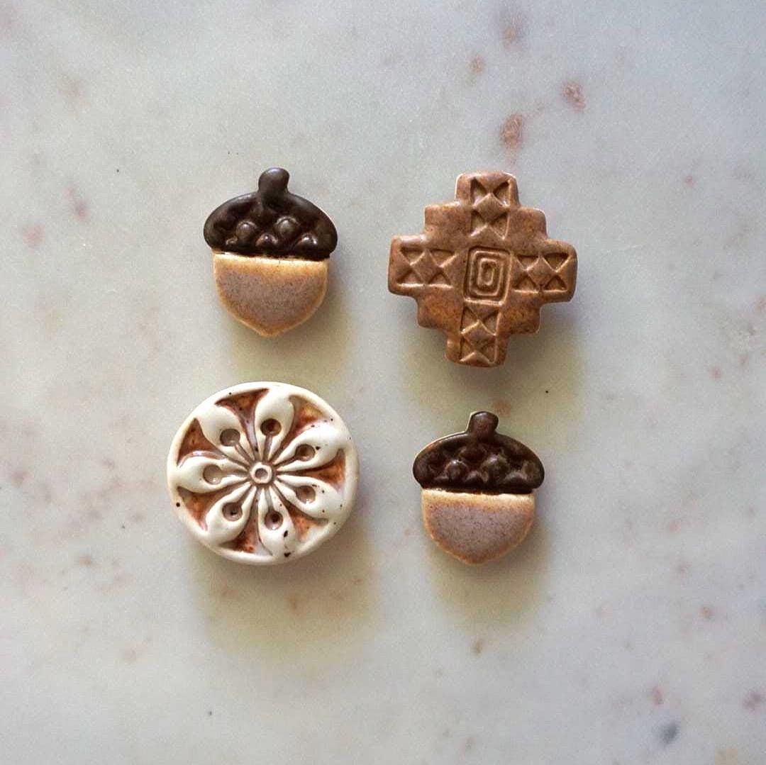 Acorn Bloom Mandala Fridge Magnets – White Clay Aztec-inspired Set - Etsy