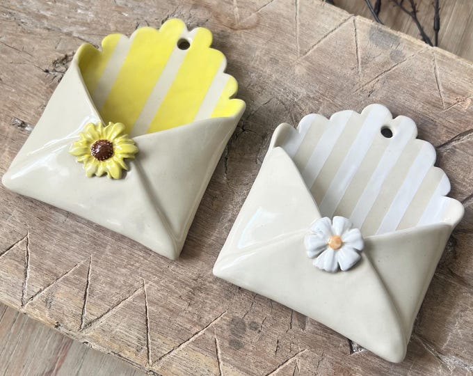 Handmade Ceramic Envelope Wall Pocket | Floral Cottagecore Decor - Etsy