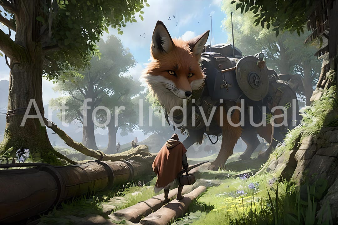 Majestic Giant Fox Fantasy Art Print – Enchanted Forest Animal ...