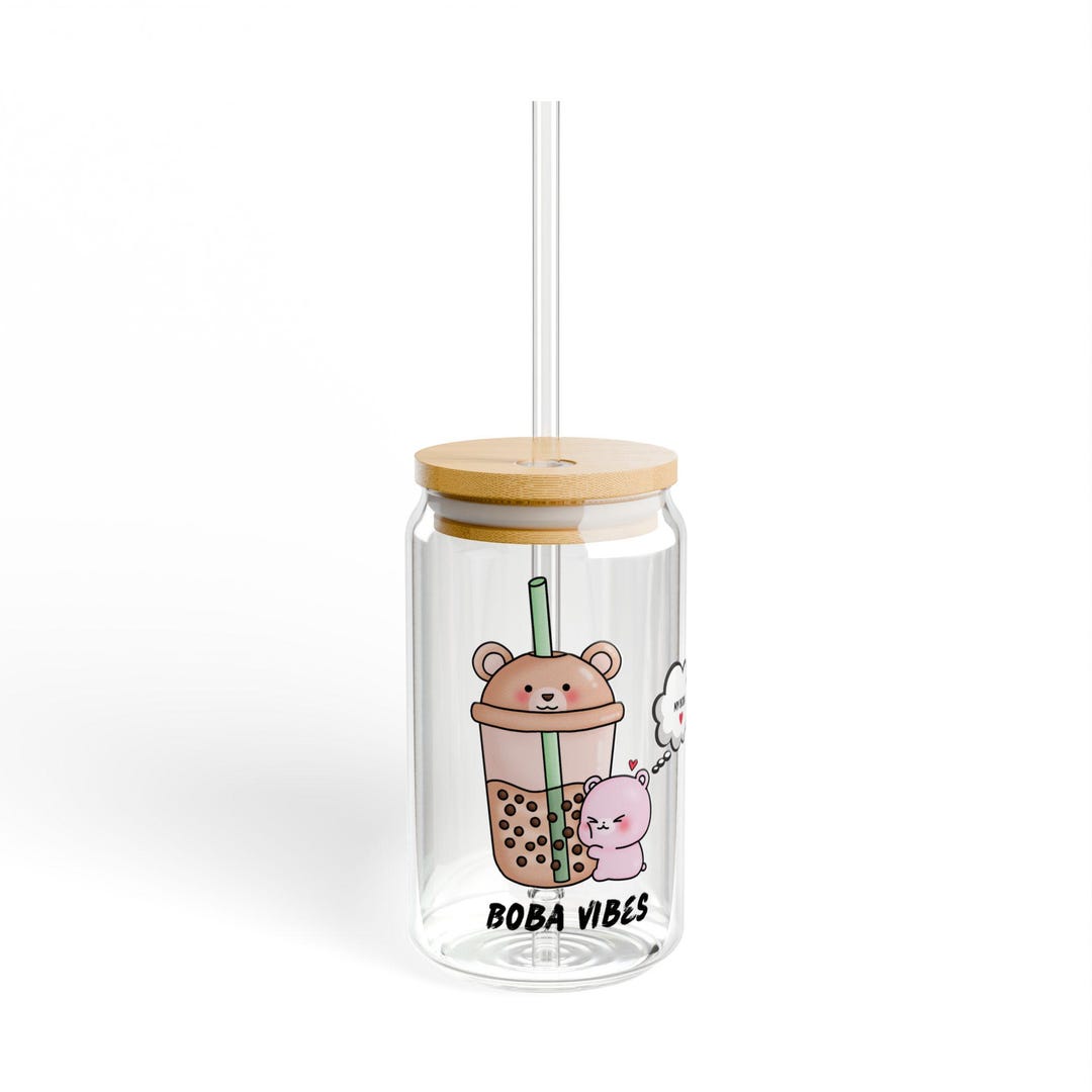 Boba Sipper Glass: 16oz Bubble Tea Drinkware With Tritan Straw - Etsy