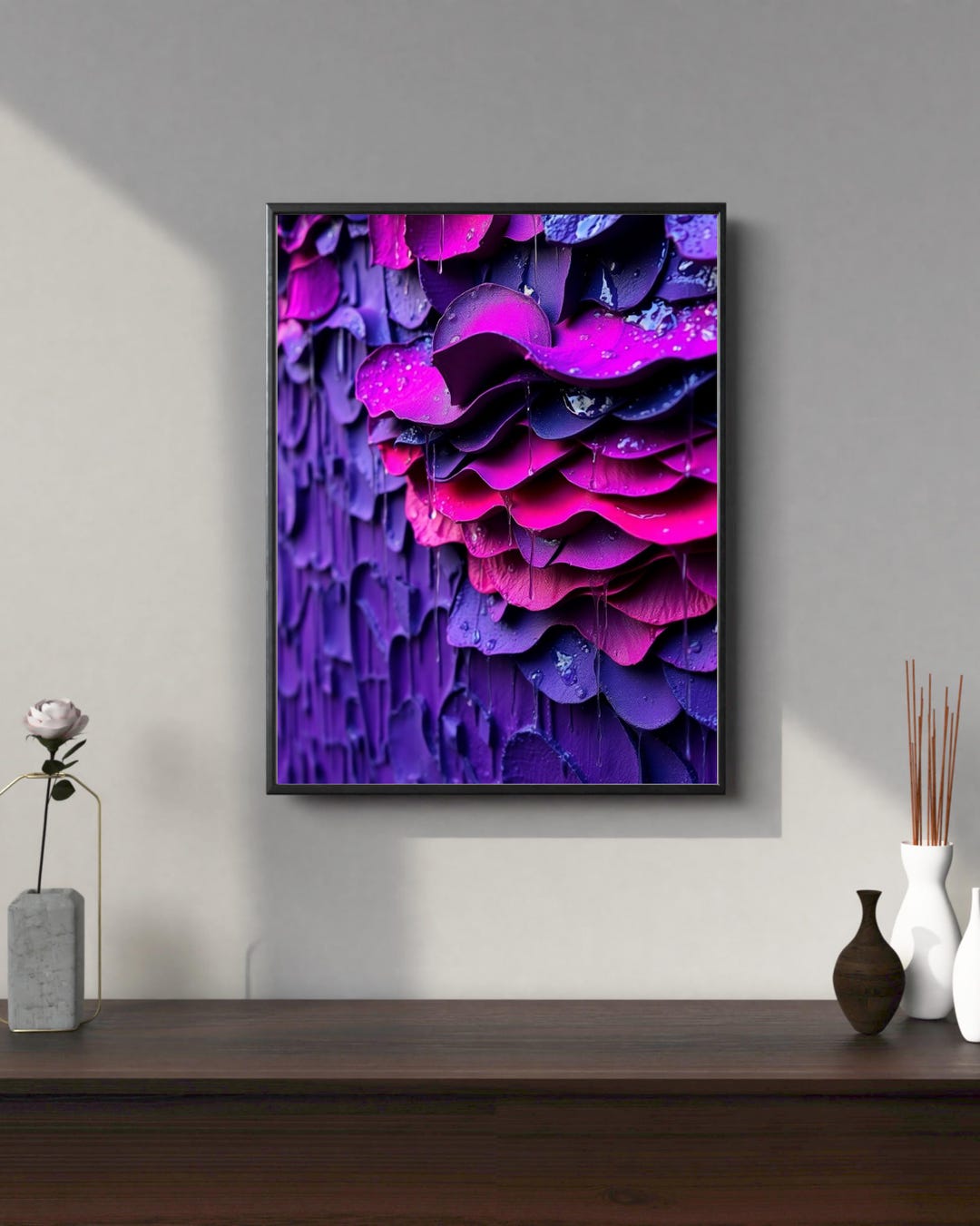 Vivid 3D Abstract Digital Print – Layered Ultraviolet & Fuchsia Wall ...