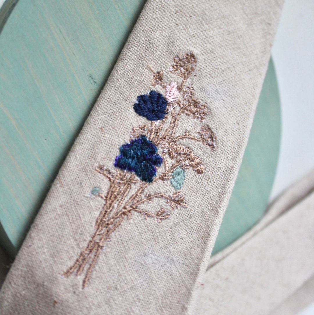 Wheat Linen Necktie With Meadow Floral Embroidery-choose Your - Etsy