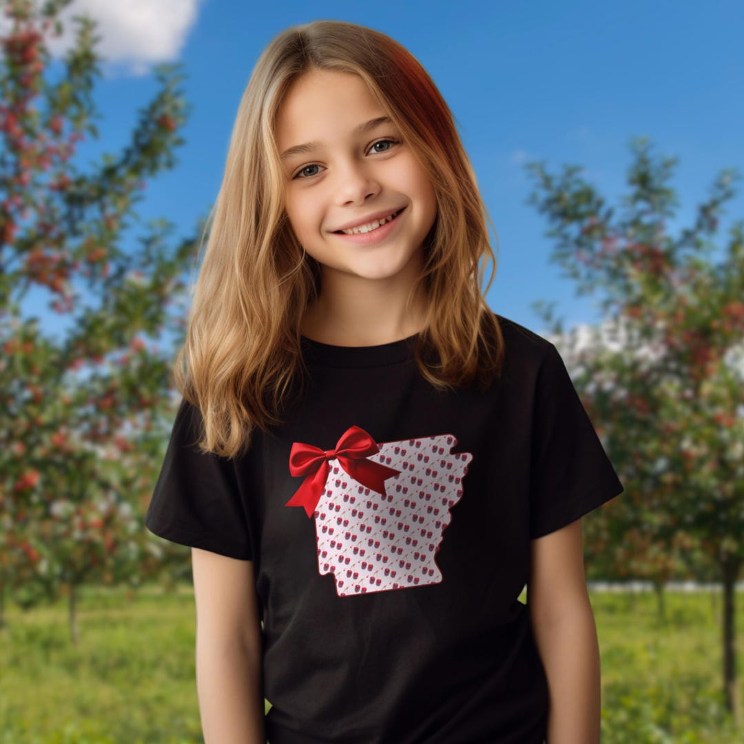 Cherry Sweet Arkansas Girl’s Tee – Cute Cherry Print Arkansas Shirt ...