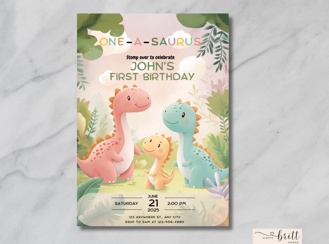Dinosaur 1st Birthday Invitation: Oneasaurus Theme (digital Template ...