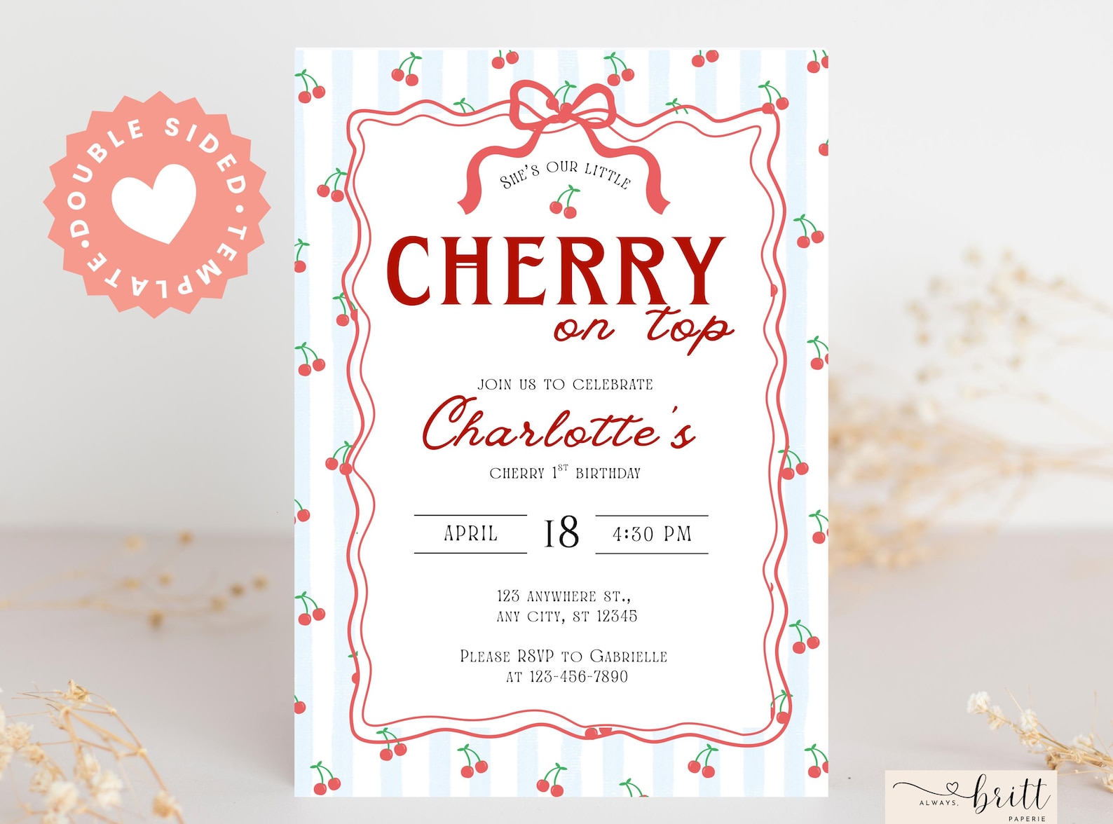 Cherry Birthday Invitation Girl, Our Little Cherry on Top 1st Birthday ...