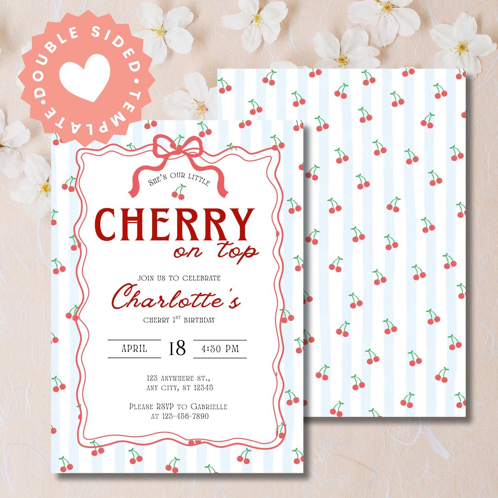 Cherry Birthday Invitation Girl, Our Little Cherry on Top 1st Birthday ...