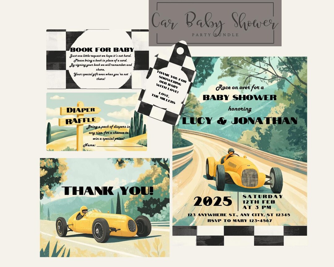 Race to the Finish Line Baby Shower Invitation, Car Themed Baby Shower ...