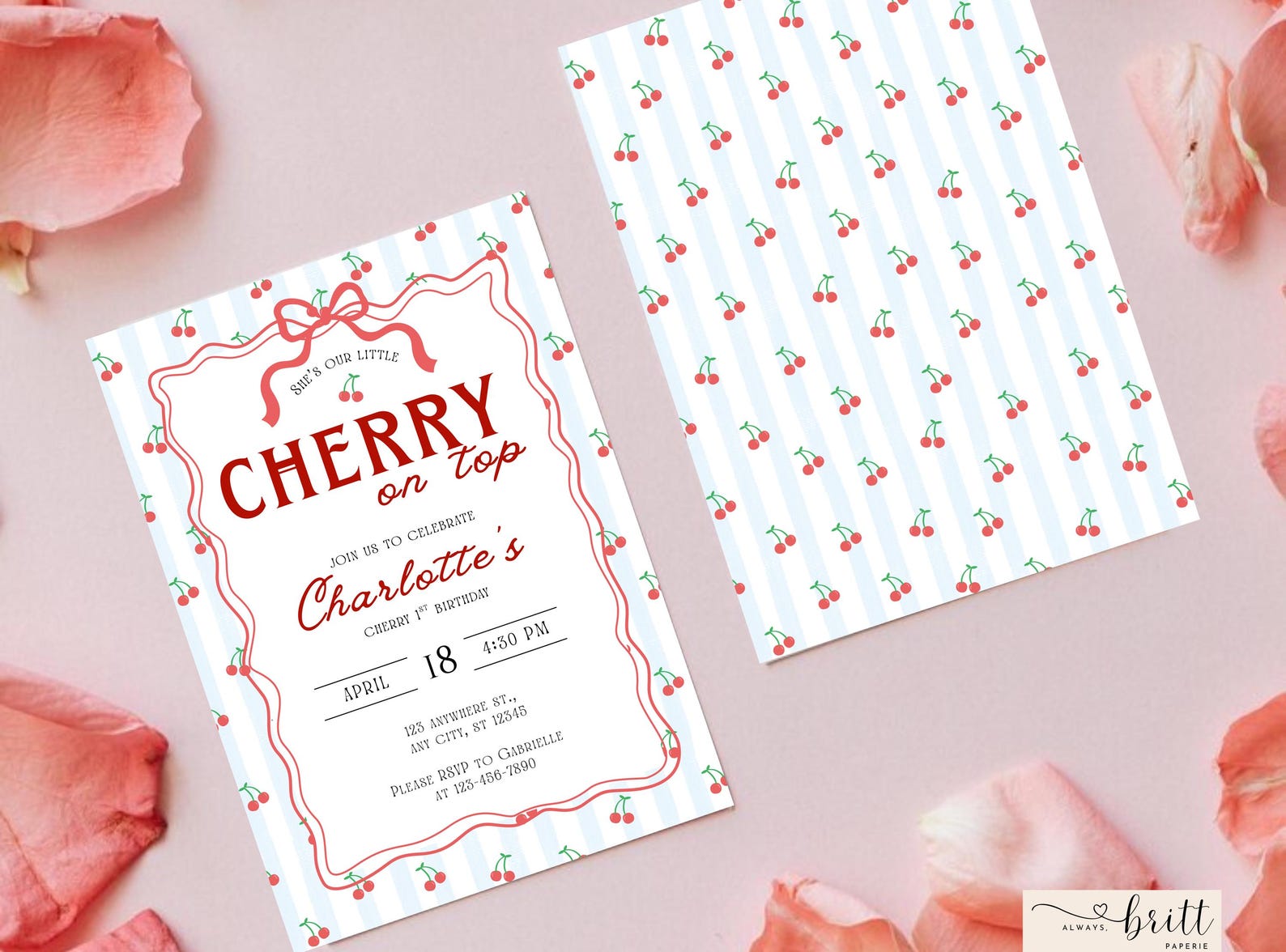 Cherry Birthday Invitation Girl, Our Little Cherry on Top 1st Birthday ...