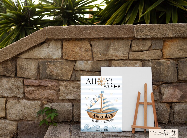 Ahoy It's a Boy Baby Shower Welcome Sign, Nautical Boat Theme, 18x24 ...