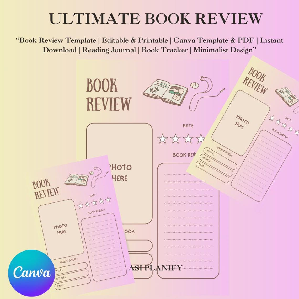 Book Review Template | Editable and Printable | Canva Template and PDF ...
