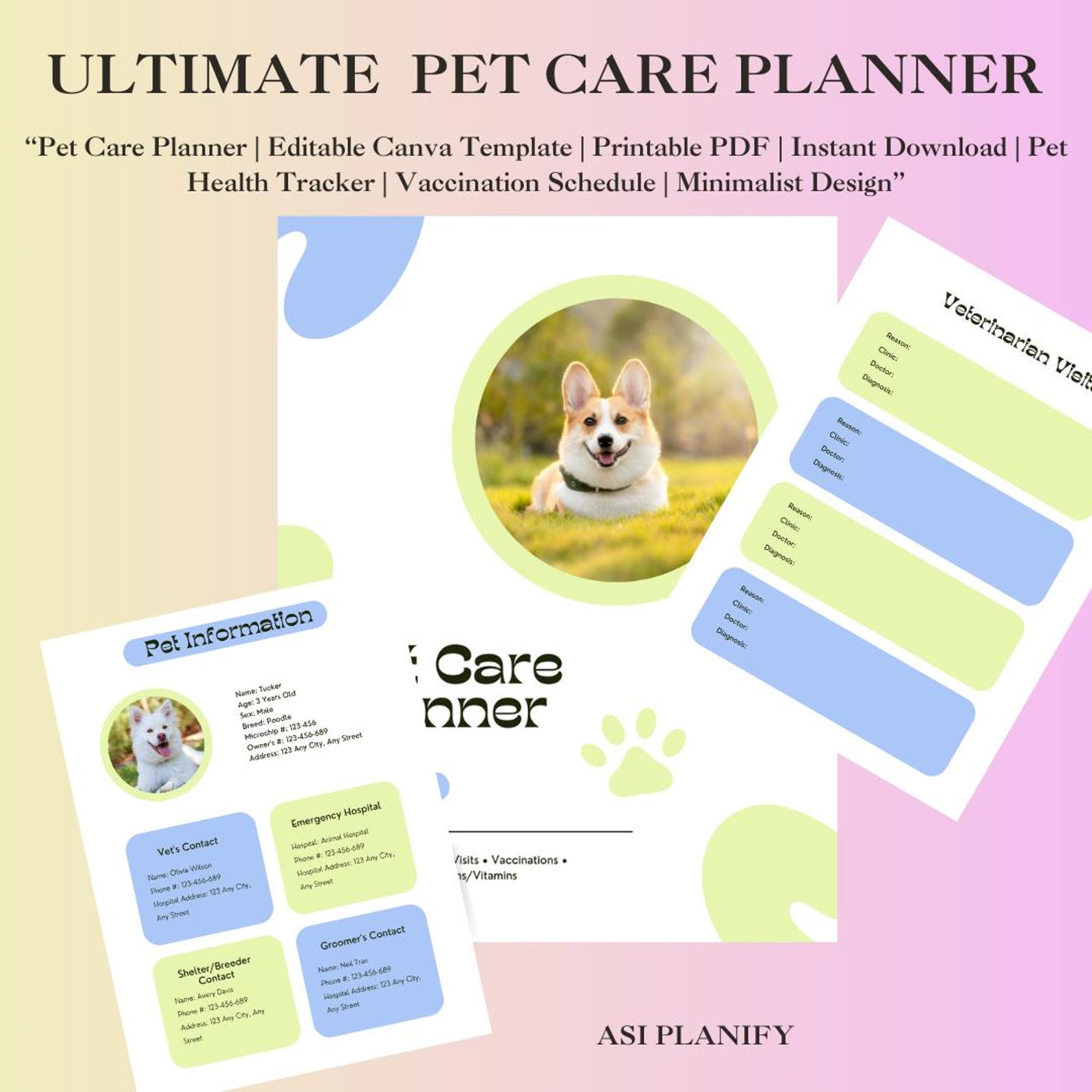 Pet Care Planner | Editable Canva Template | Printable PDF | Instant ...