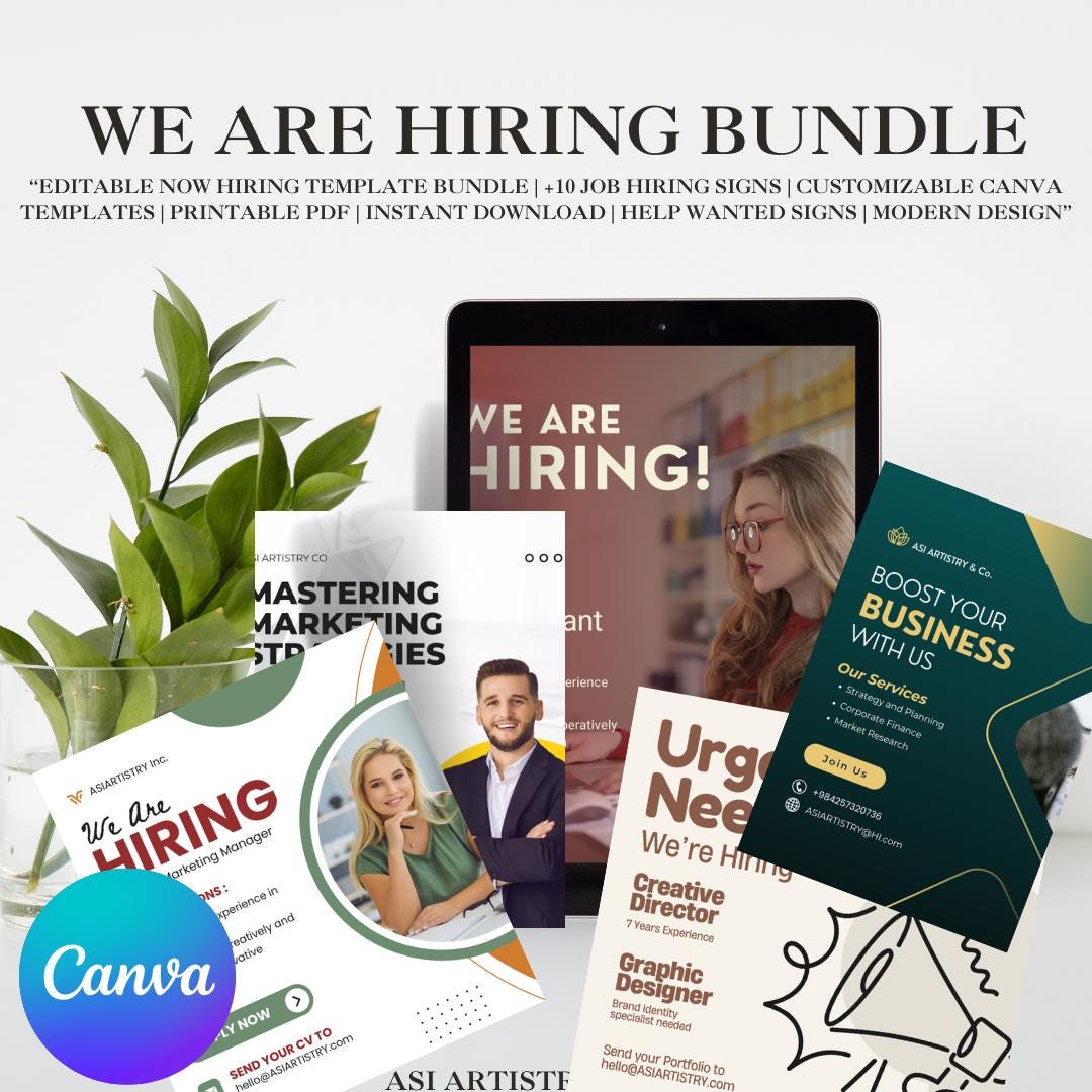 Editable Now Hiring Template Bundle | +10 Job Hiring Signs ...