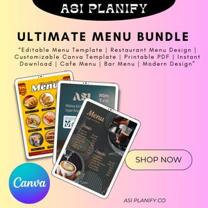 Editable Menu Template | Restaurant Menu Design | Canva Template | Printable PDF | Instant ...