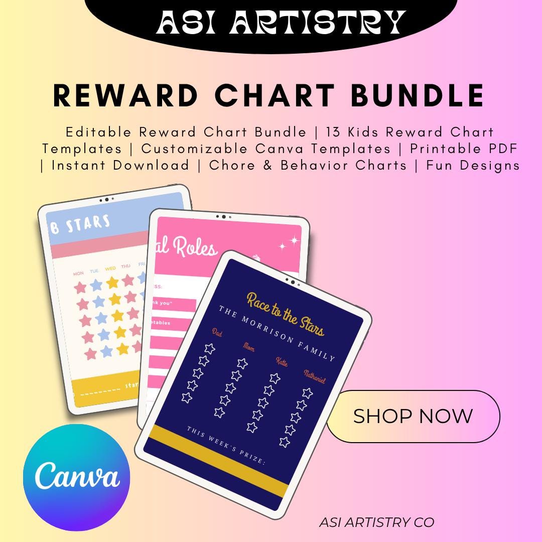 Editable Reward Chart Bundle | 13 Kids Reward Chart Templates ...