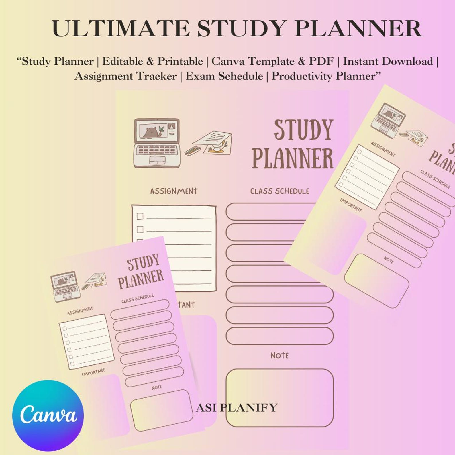 Study Planner | Editable and Printable | Canva Template and PDF ...