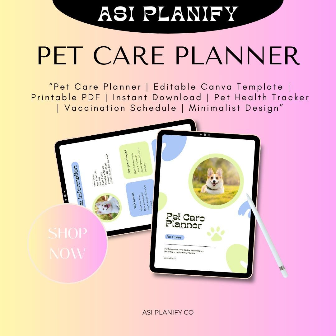 Pet Care Planner | Editable Canva Template | Printable PDF | Instant ...