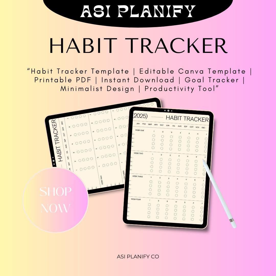 Habit Tracker Template | Editable Canva Template | Printable PDF ...
