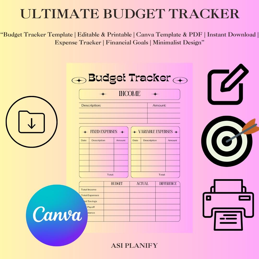 Budget Tracker Template | Editable and Printable | Canva Template and ...