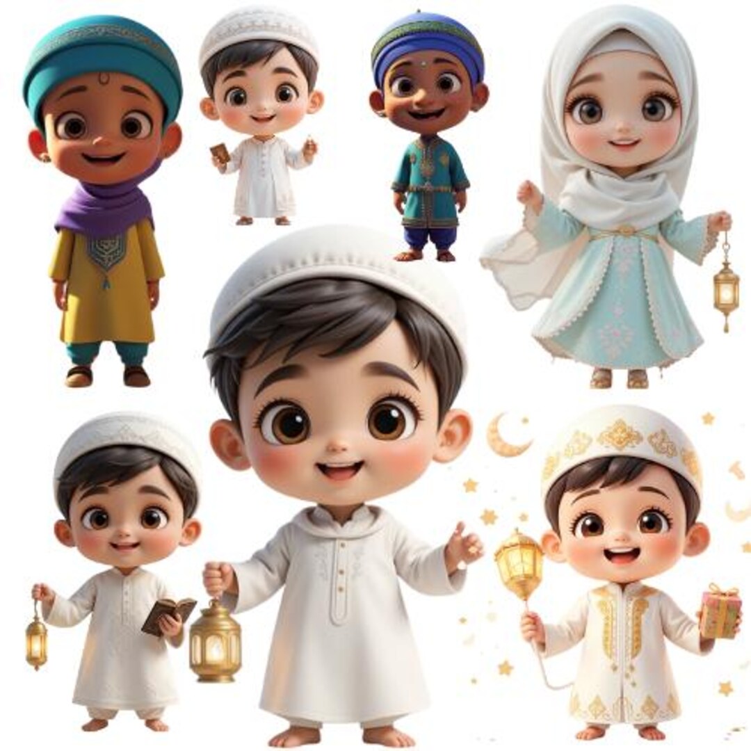Ramadan Joy: 3D Chibi Muslim Boy & Girl PNG/SVG Printable Stickers ...