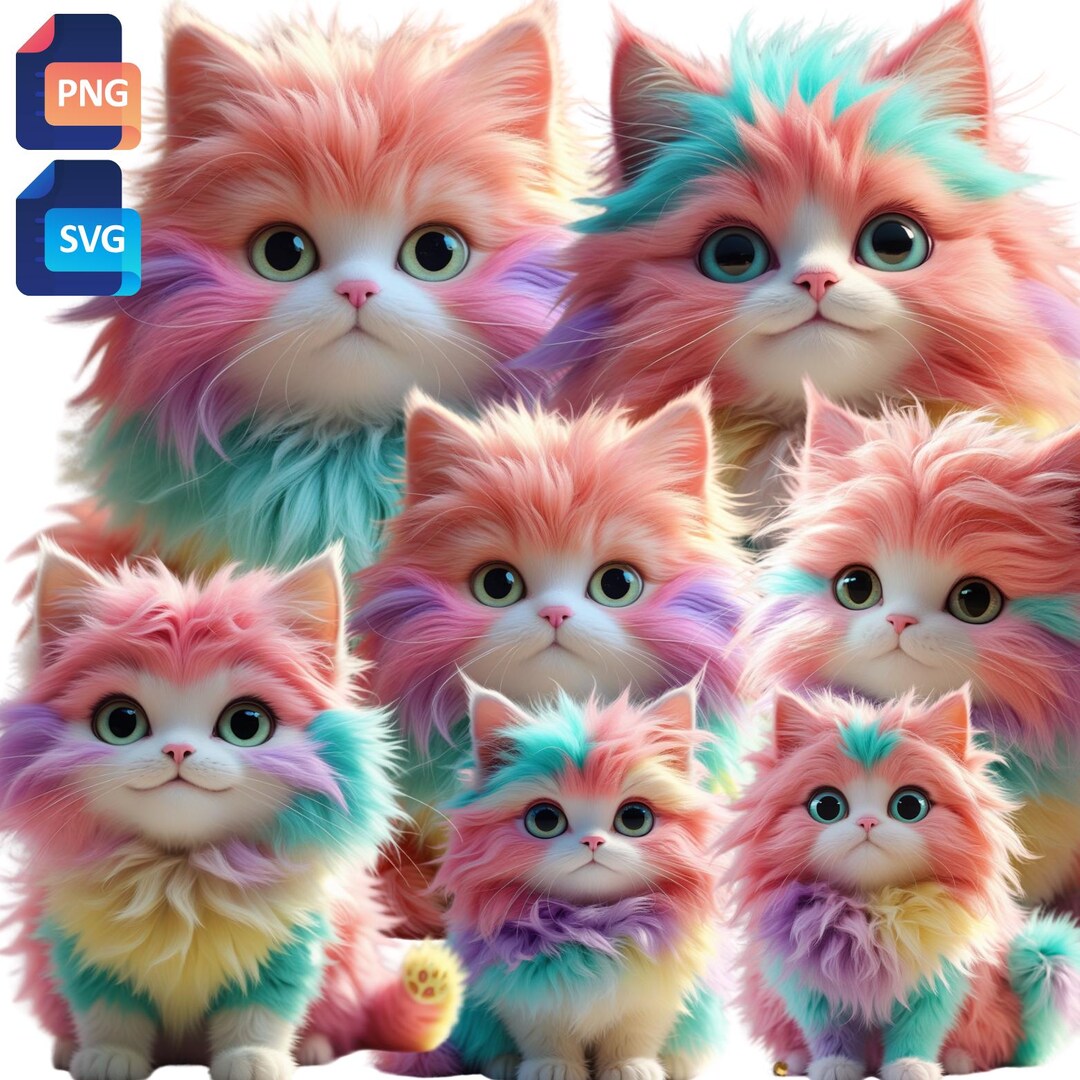 Vibrant Chibi Cat Clipart | 4K Colorful Kitty Pngs With Transparent ...