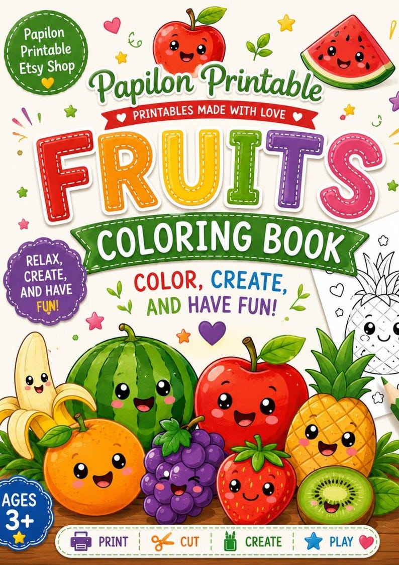 Fruits Coloring Pages for Kids Printable PDF (ages 3+) - Etsy