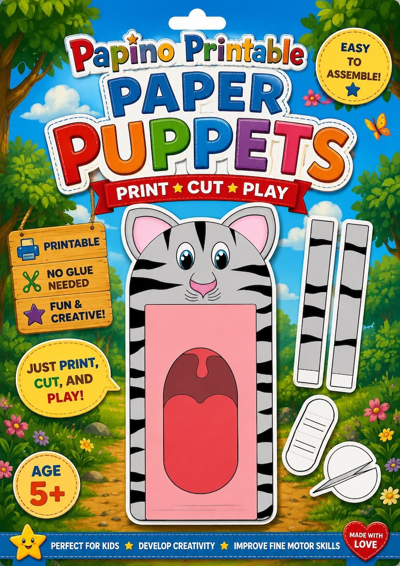 Printable Paper Puppets Craft Kit | Animal Cut & Play Activity (digital ...