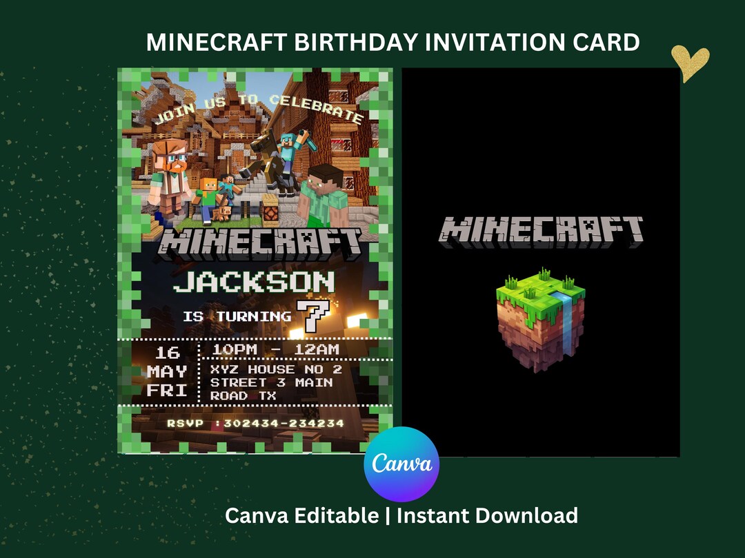 Editable Minecraft Birthday Invitation Minecraft Party Invite Gamer ...