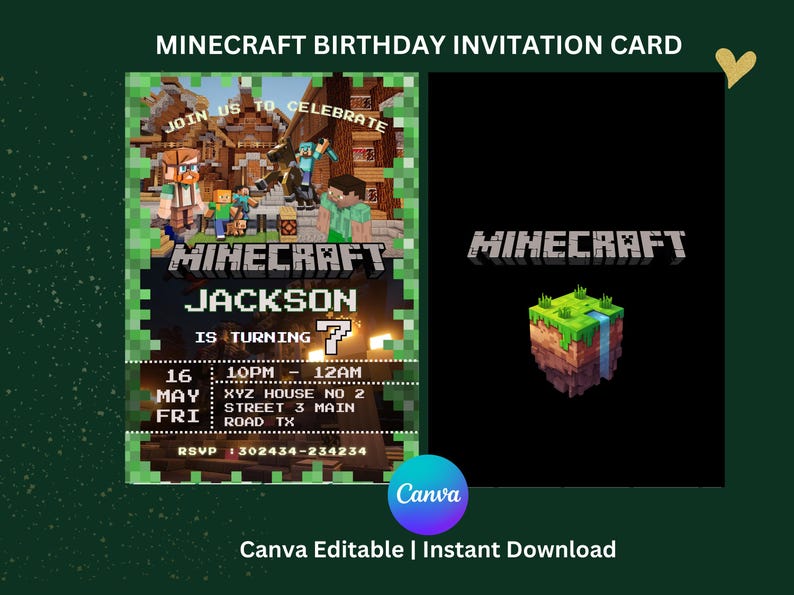 Minecraft Birthday Invitation Template | Editable Gamer Party Invite ...