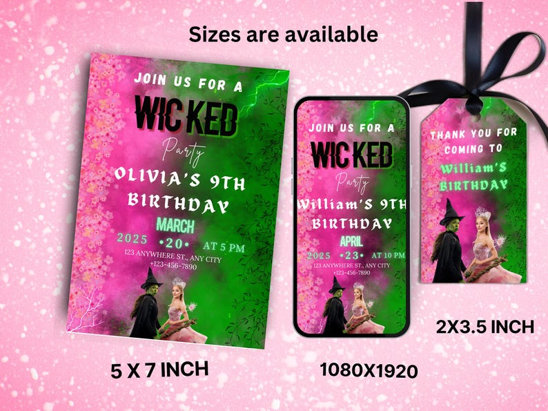 Wicked Birthday Party Invitation: Glinda & Elphaba Movie Ticket (canva ...